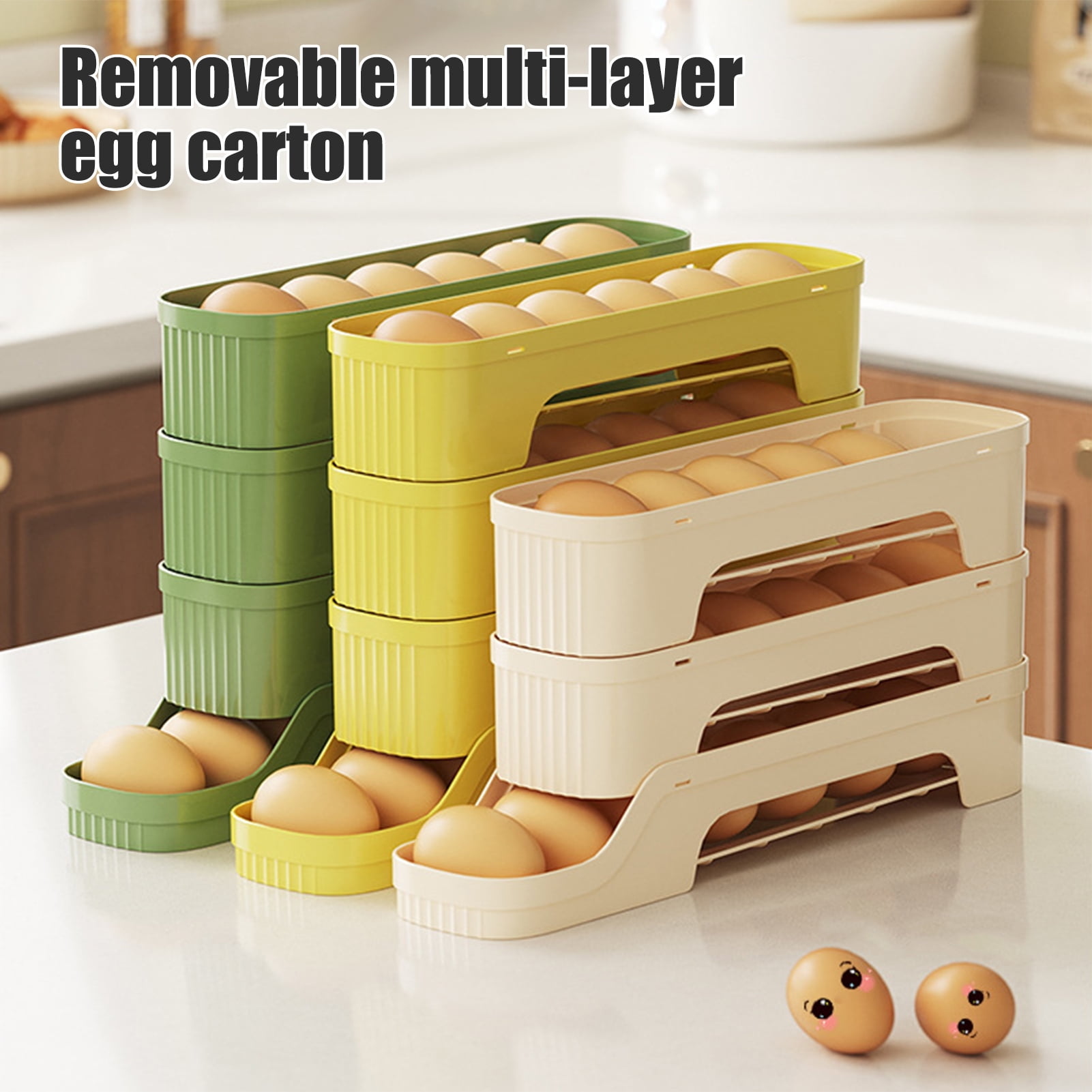 Joernso Egg Storage Box Refrigerator Organizer Large Capacity 4 Tiers ...