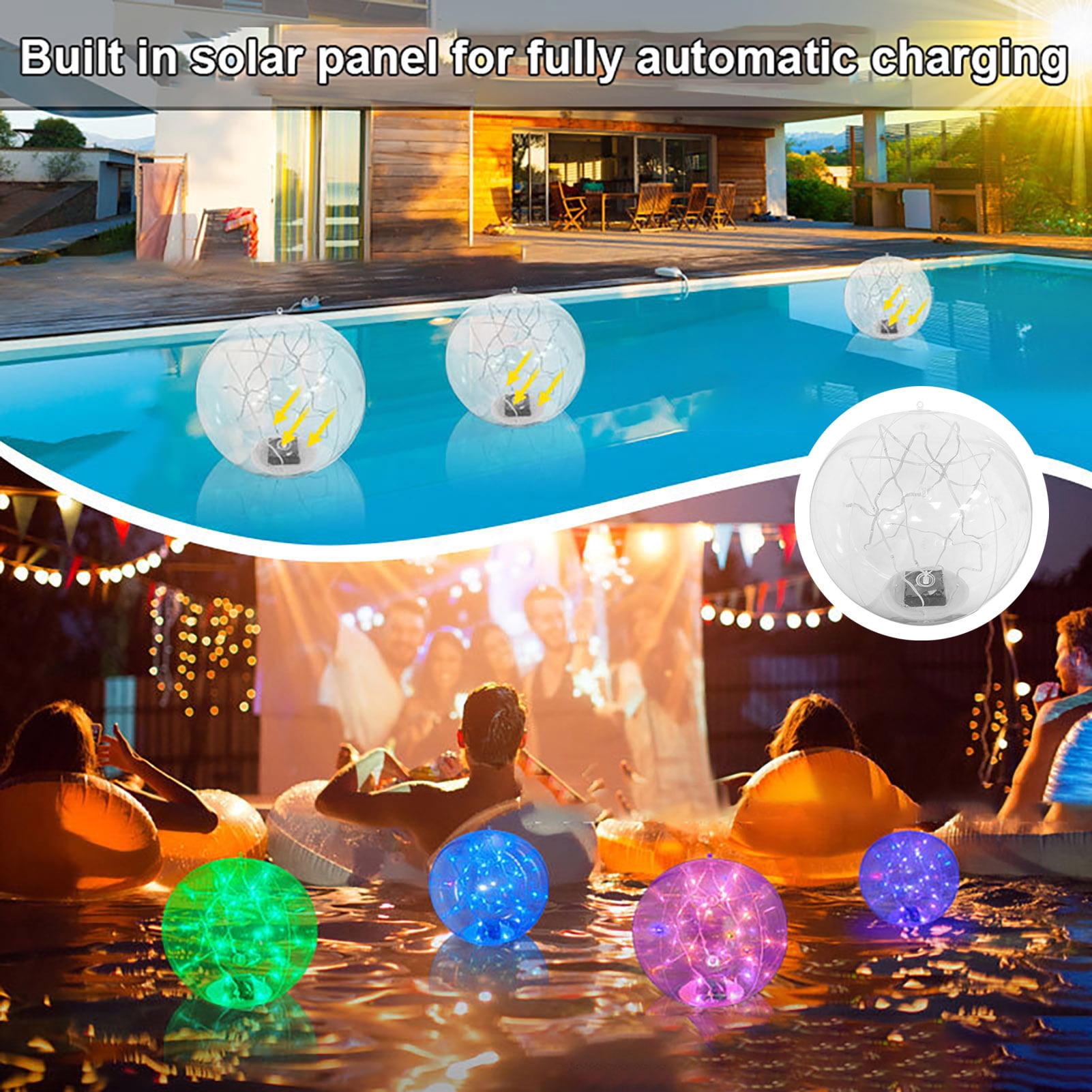 Joernso Floating Solar Pool Lights Inflatable Light-up Balls Floating ...