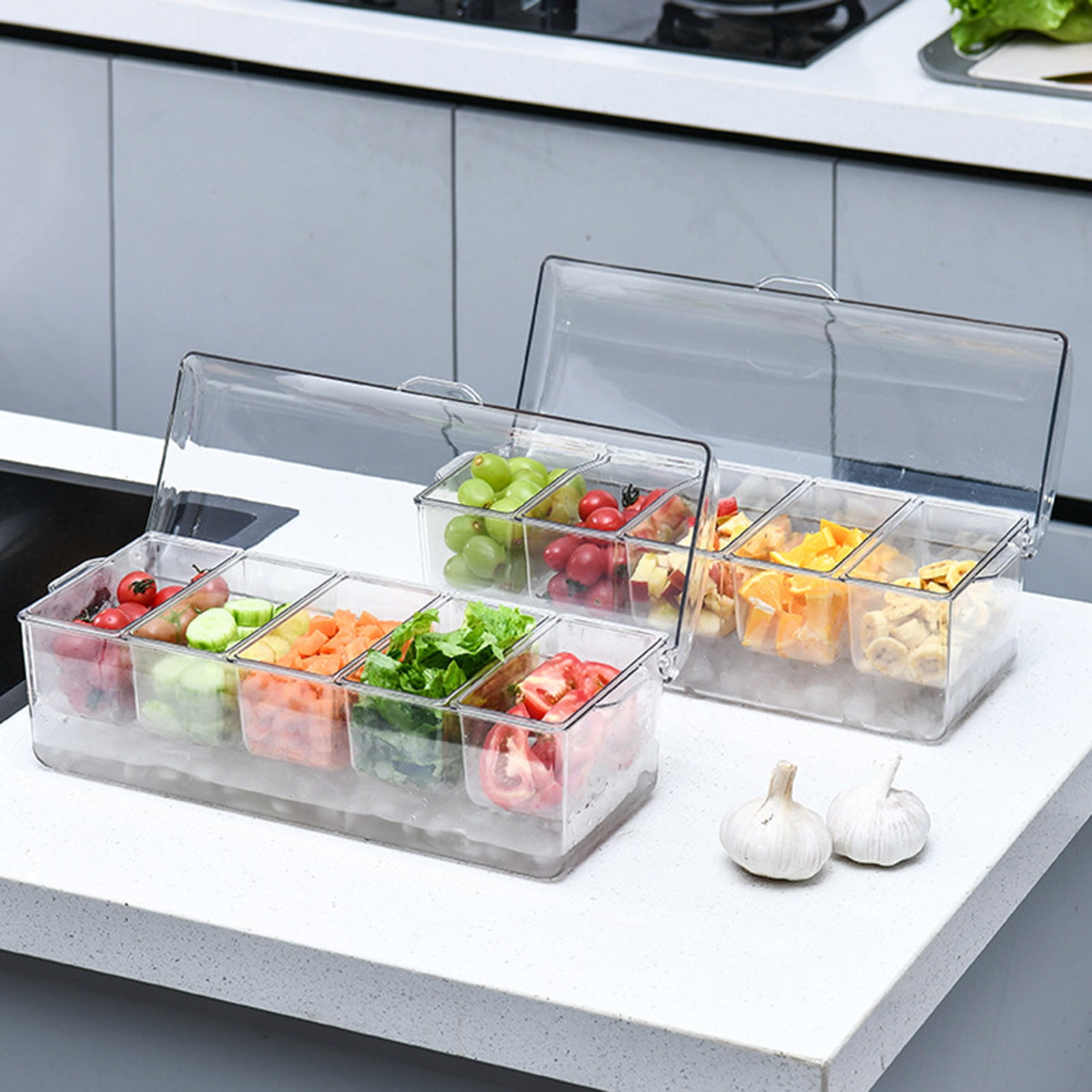 Joernso Fridge Ice Box with Lid Transparent Detachable 5 Compartments ...