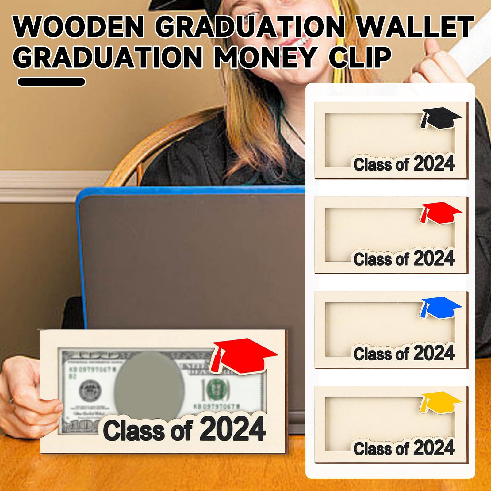 Joernso Graduation Wooden Money Holder Class of 2024 Graduates Wallet ...