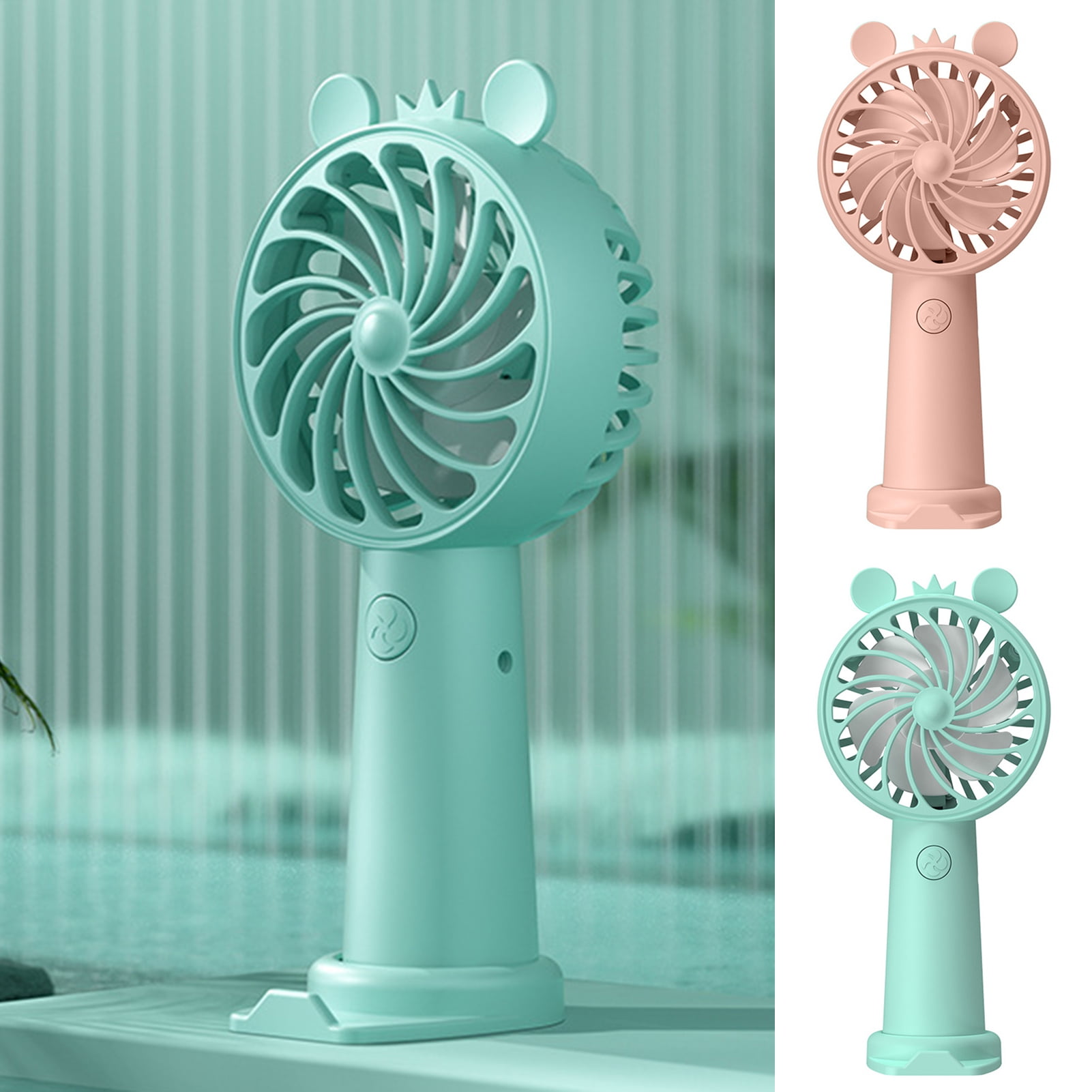 Joernso Handheld Fan with Phone Holder Low Noise Cartoon Ears Plastic ...