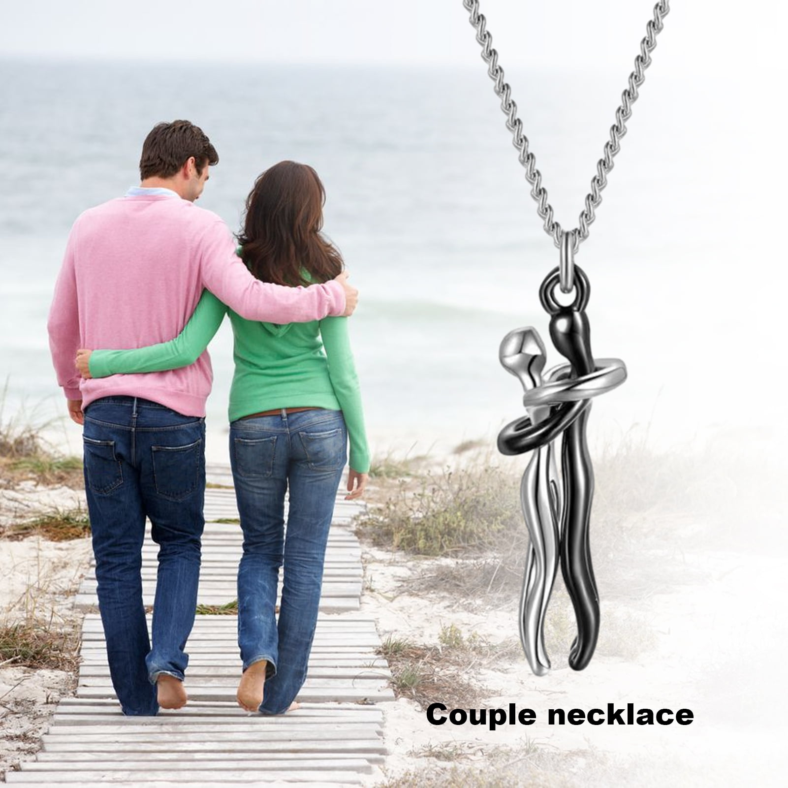 Joernso Hip Hop Embrace Couple Pendant Necklace Adjustable Length Him ...
