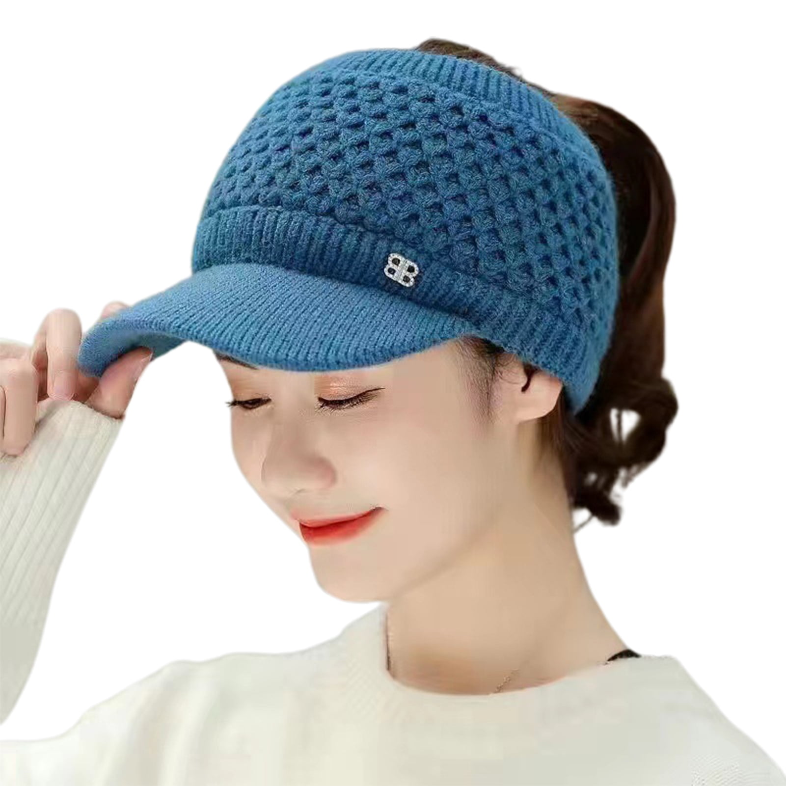 Joernso Knitted Hat Empty Top Plush Lining Casual Peaked Stretchy Keep ...