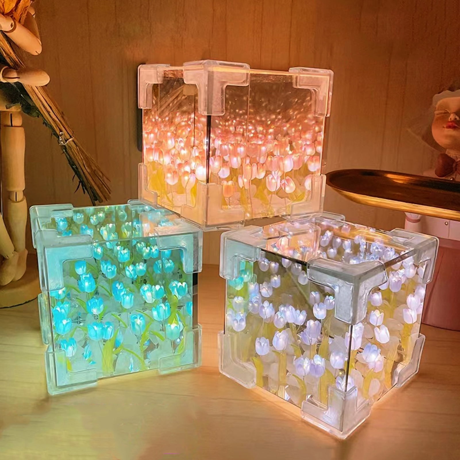 Joernso LED Tulip Flower Mirror Night Light Realistic Soft Glow Simple ...