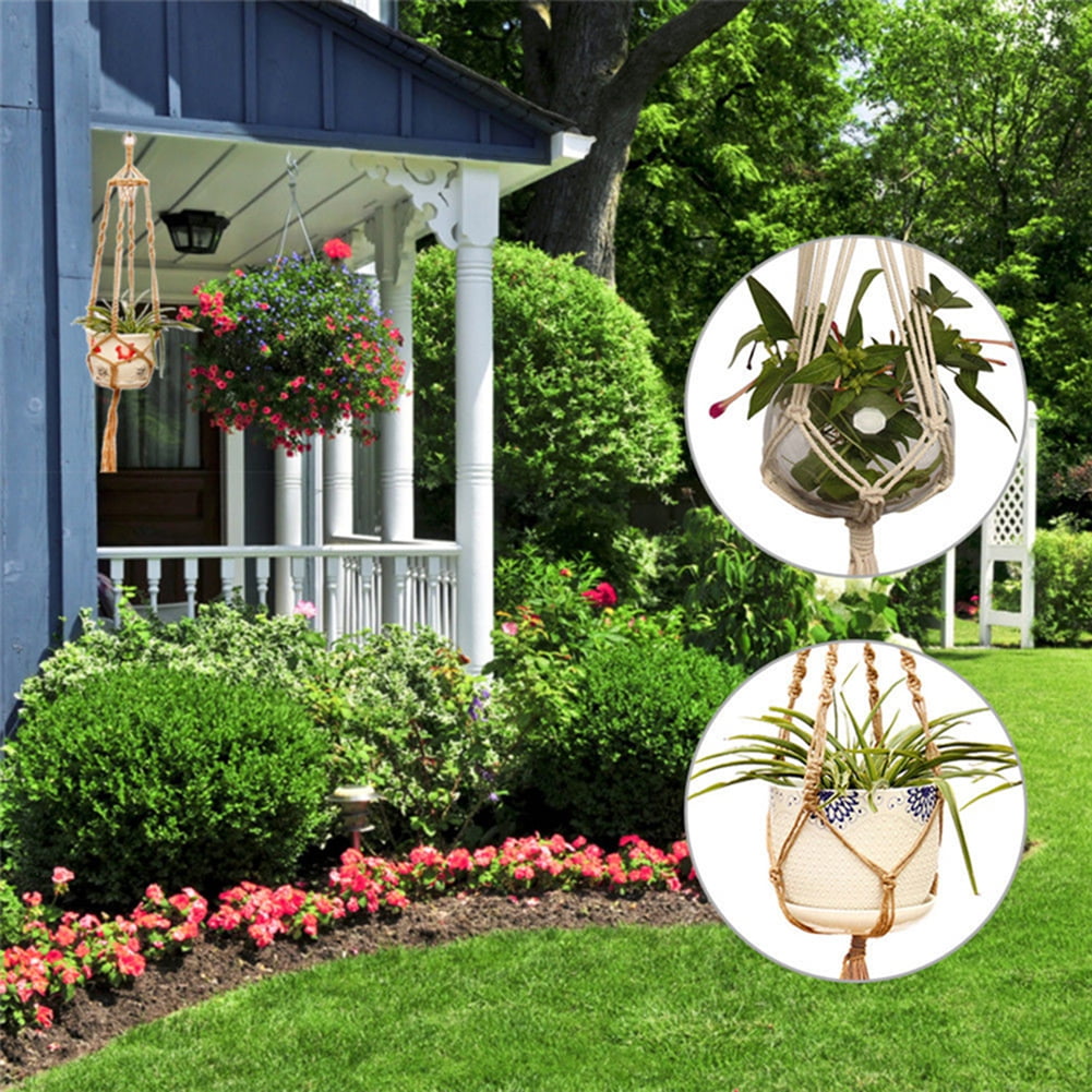 Joernso Linen Rope Plants Flowers Pot Hanging Basket Holder Net Garden ...
