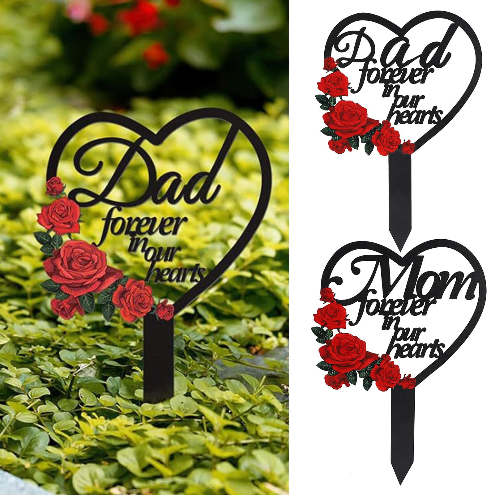 Joernso Memorial Garden Markers Heart Memorial Plaque Stake Sharp Tip ...