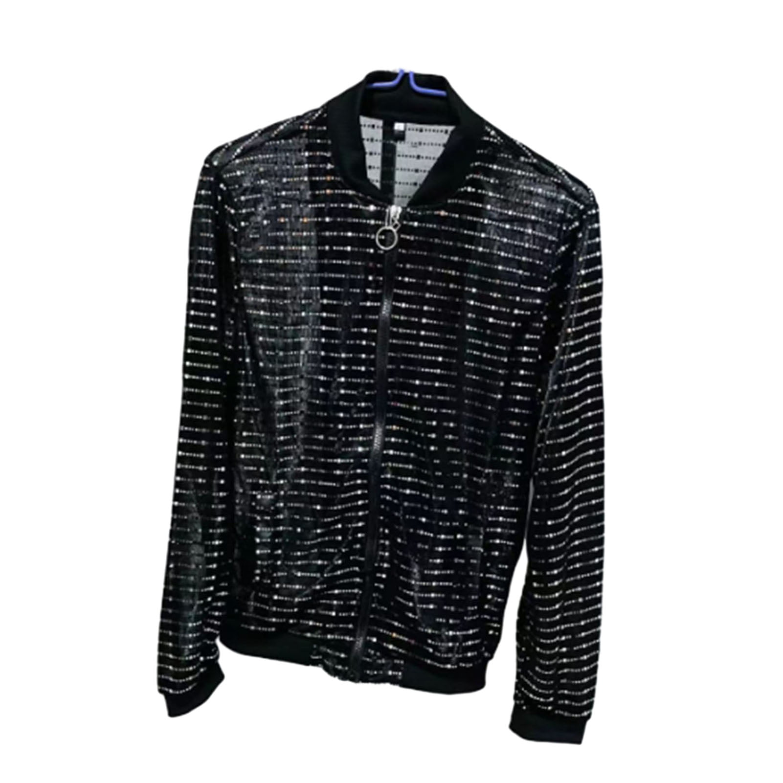 Joernso Men Shiny Sequins Long Sleeve Zip Pocket Nightclub Singer ...