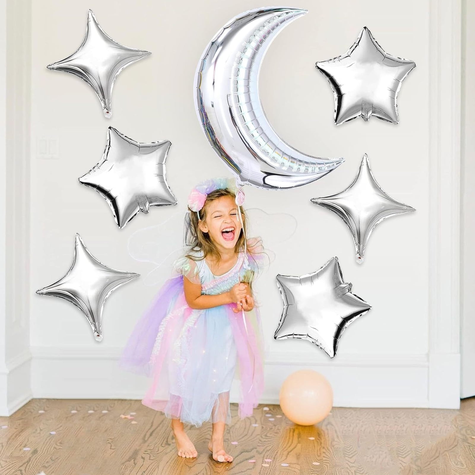 Joernso Moon Star Balloons Set Four Pointed Stars Moon Aluminum Foil ...