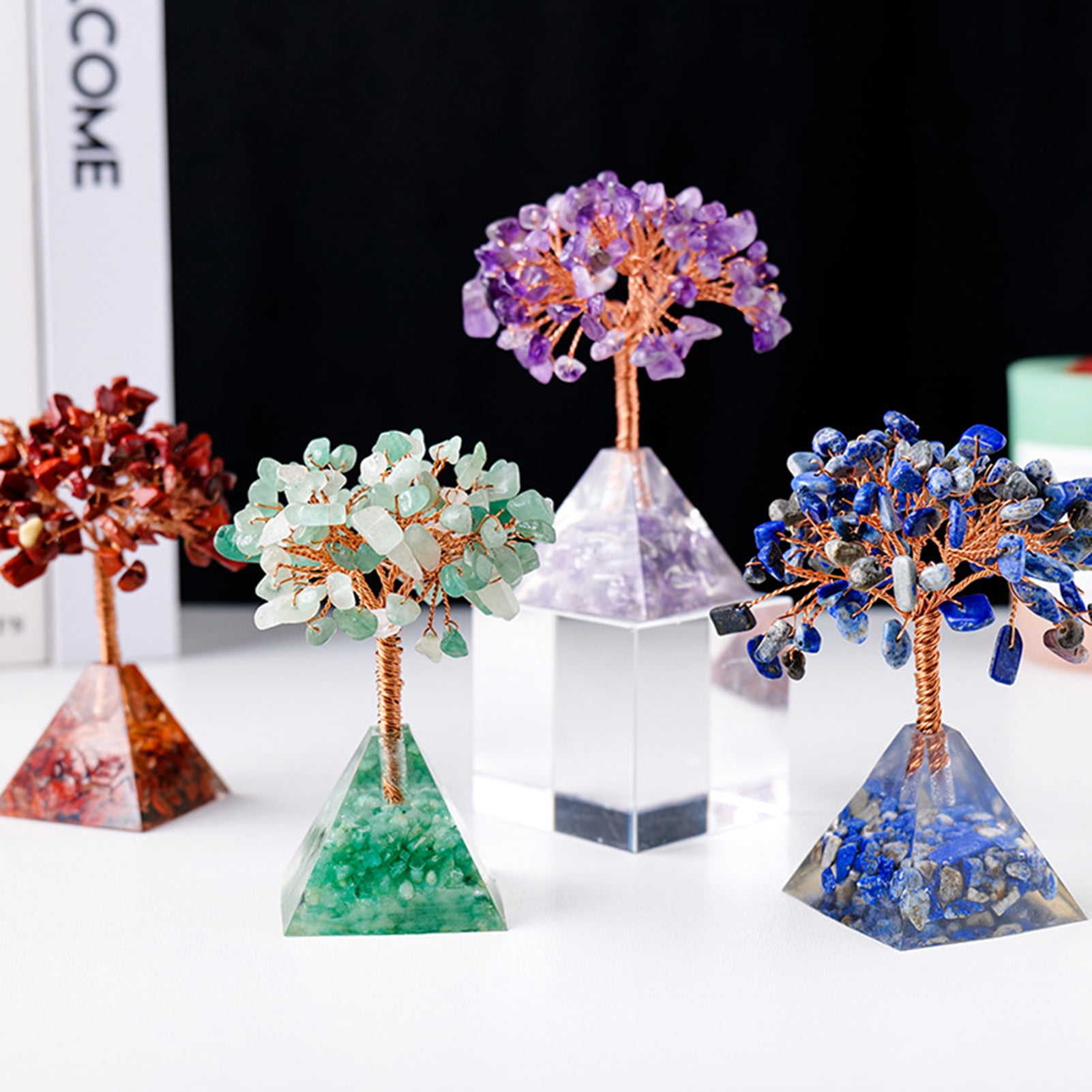 Joernso Natural Stone Tree Figurine with Base Positive Healing Energy ...