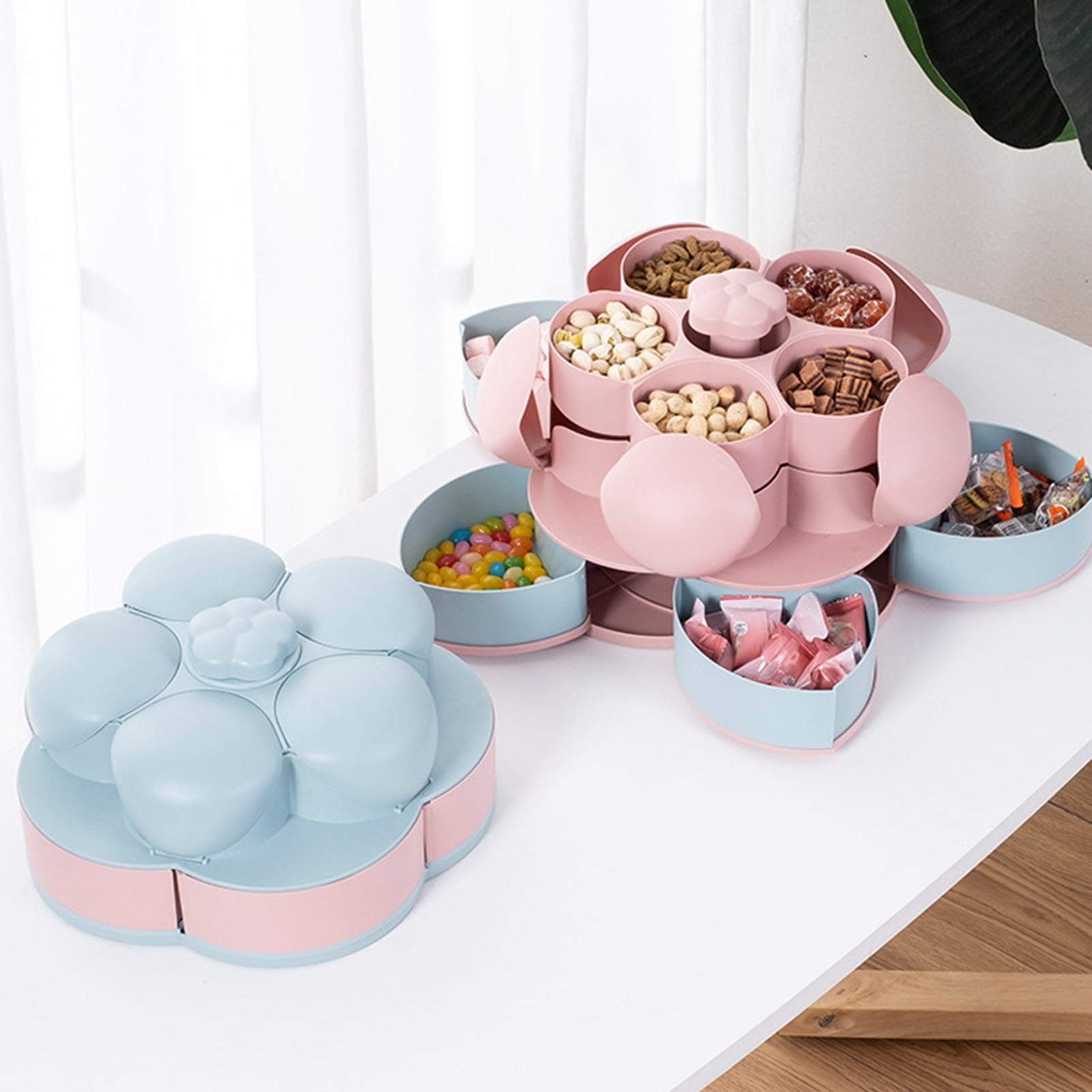 Joernso Petal-Shape Food Storage Case Rotating Plastic Snacks Nut Candy ...