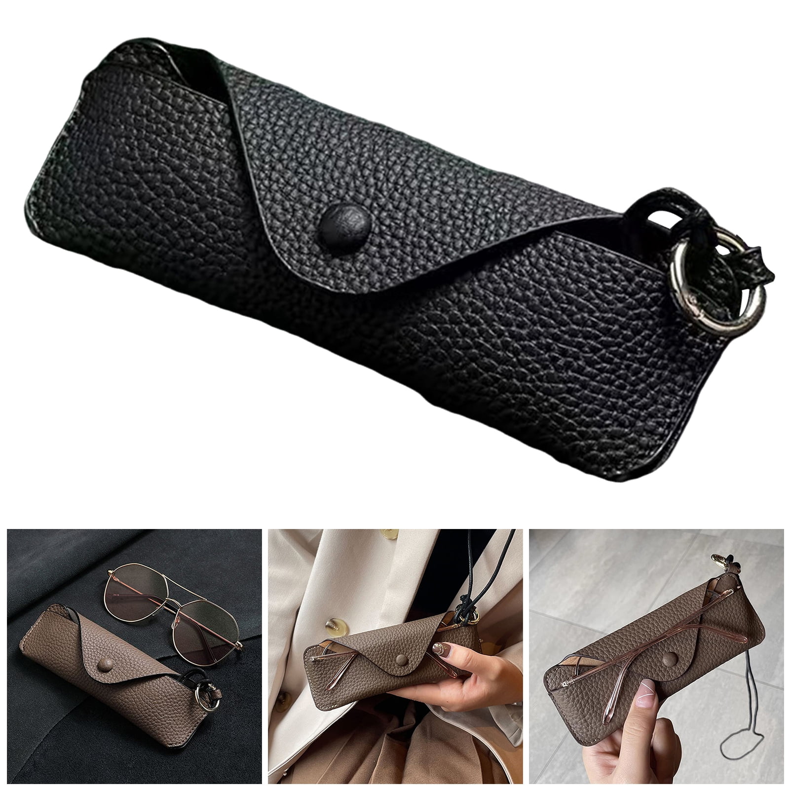 Joernso Portable Glasses Storage Bag with Lanyard Soft Faux Leather ...