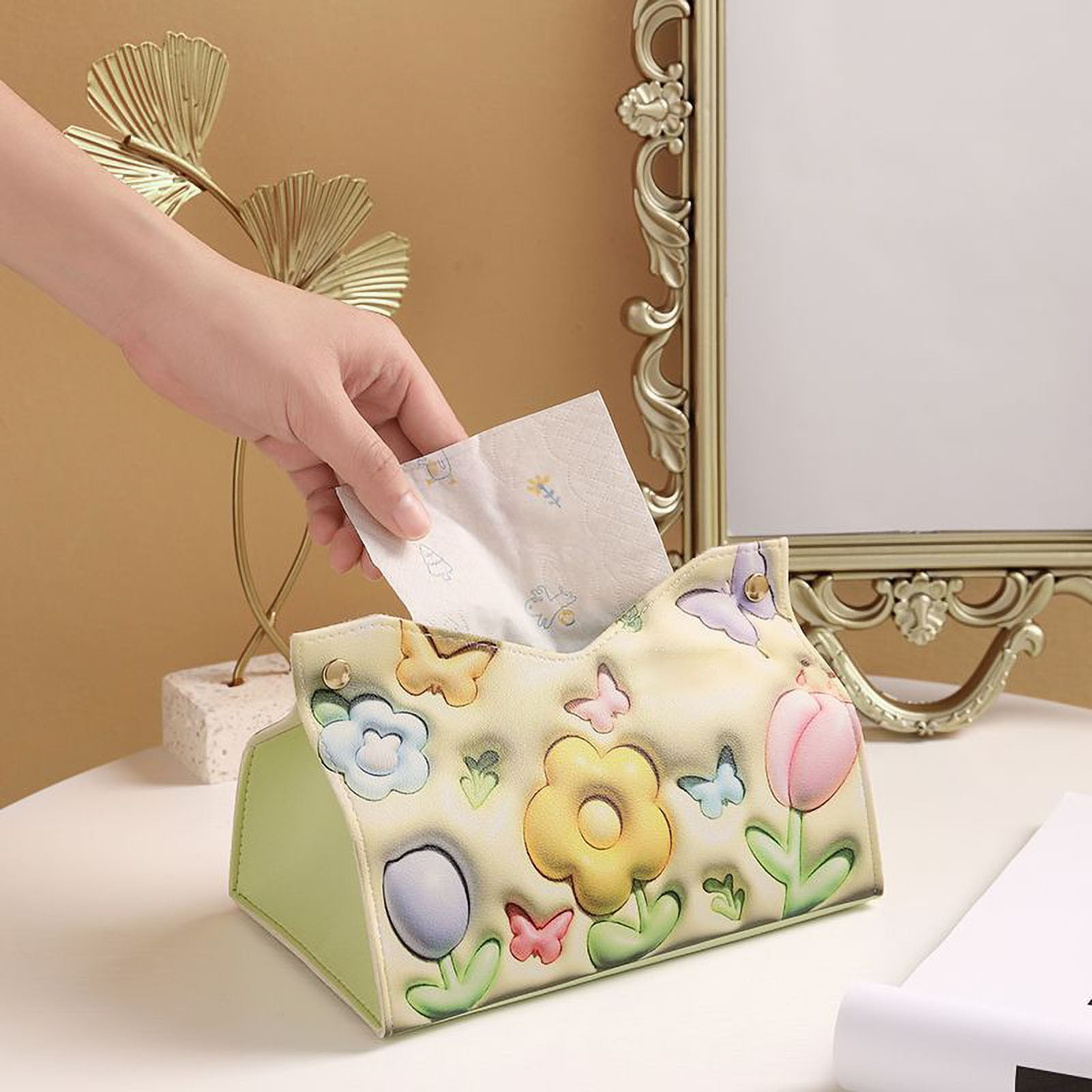 Joernso Printed Tissue Box 3D Cartoon Flower Pattern Button Closure ...