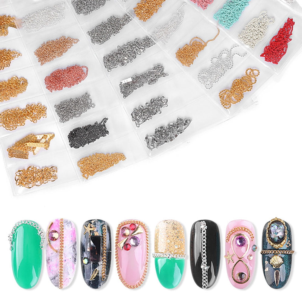 Joernso Punk Style Mixed Size Nail Chains 3D Alloy Art Decorations DIY ...