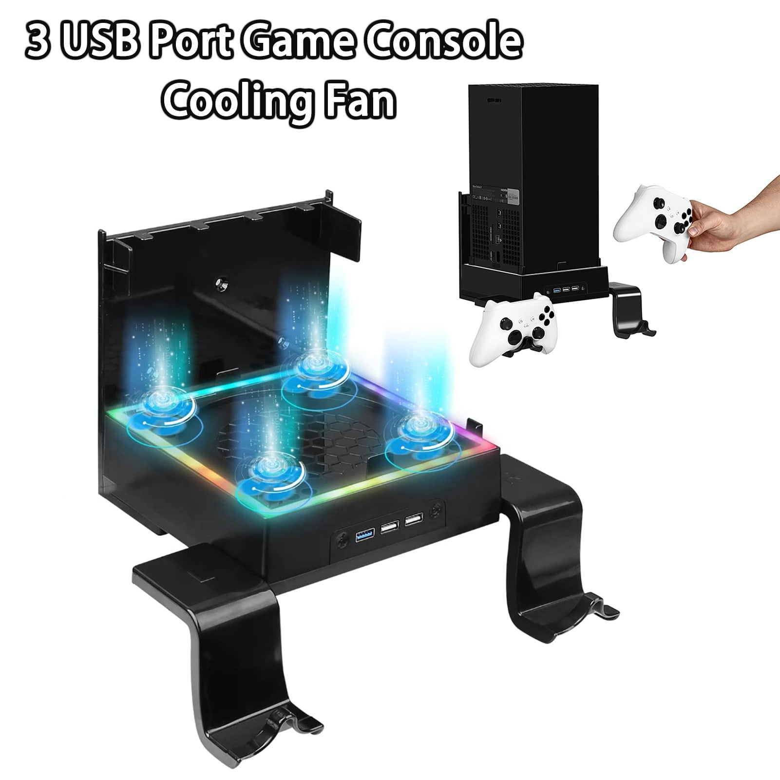 Joernso RGB Cooling Fan Multifunctional Wall-mounted 3 USB Port Game ...