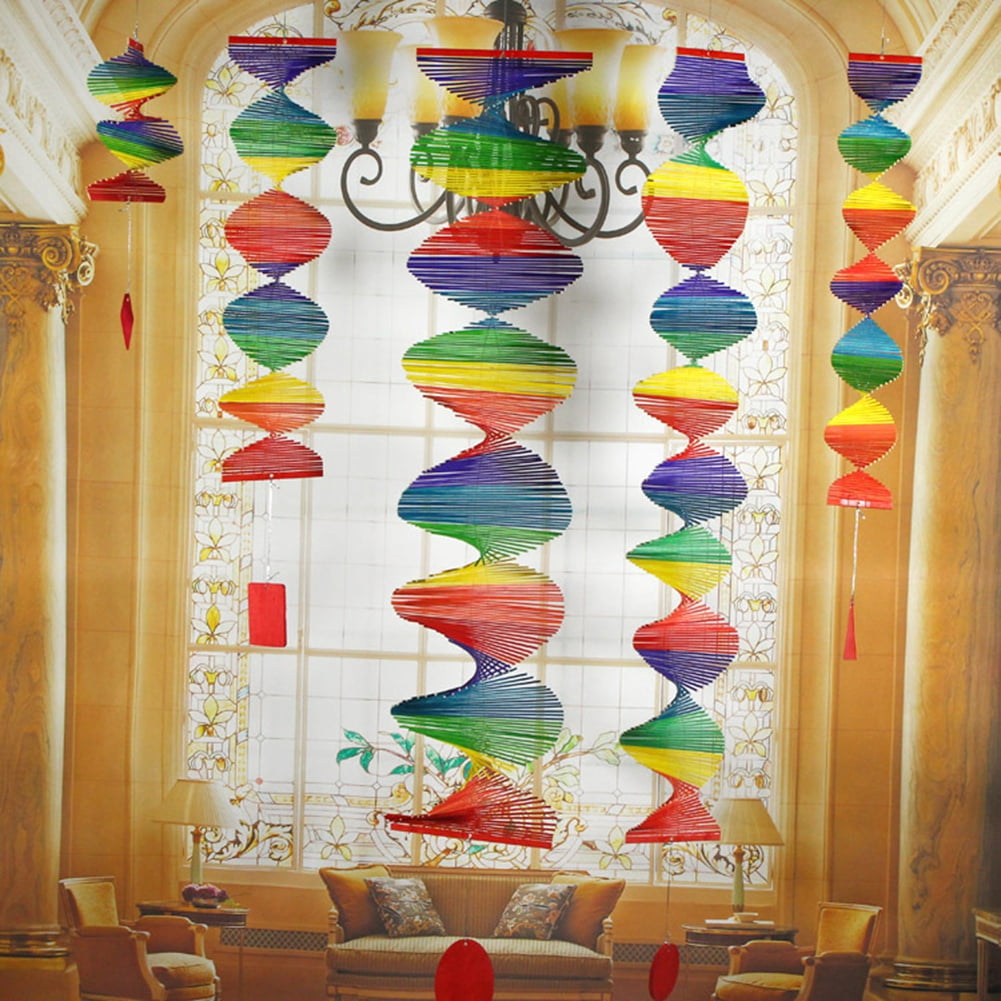 Joernso Rainbow Color Twisted Bamboo Wind Chime Pendant DIY Outdoor ...