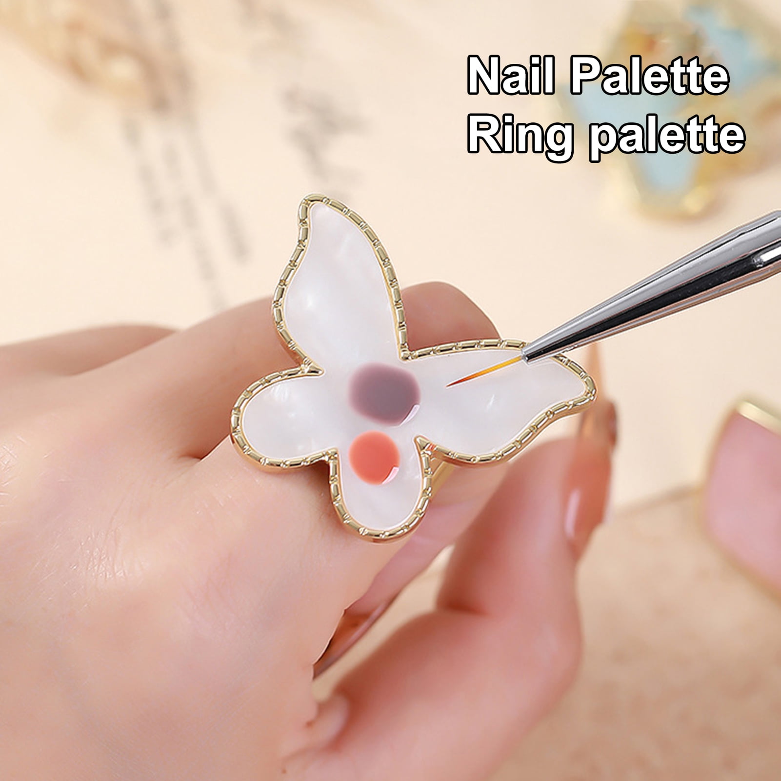Joernso Ring Palette Universal Easy to Clean Golden Color Edge Nail Art ...