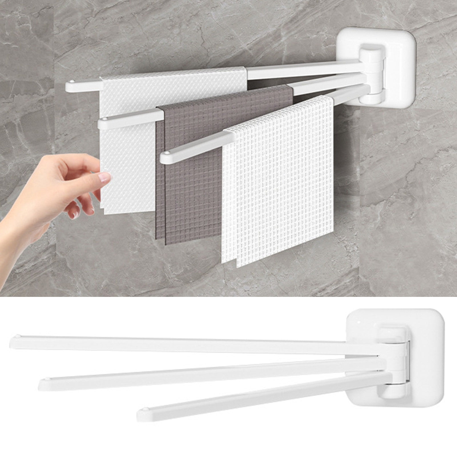 Joernso Rotating Towel Rack 3 Poles 180 Degree Rotation Wall-mounted ...