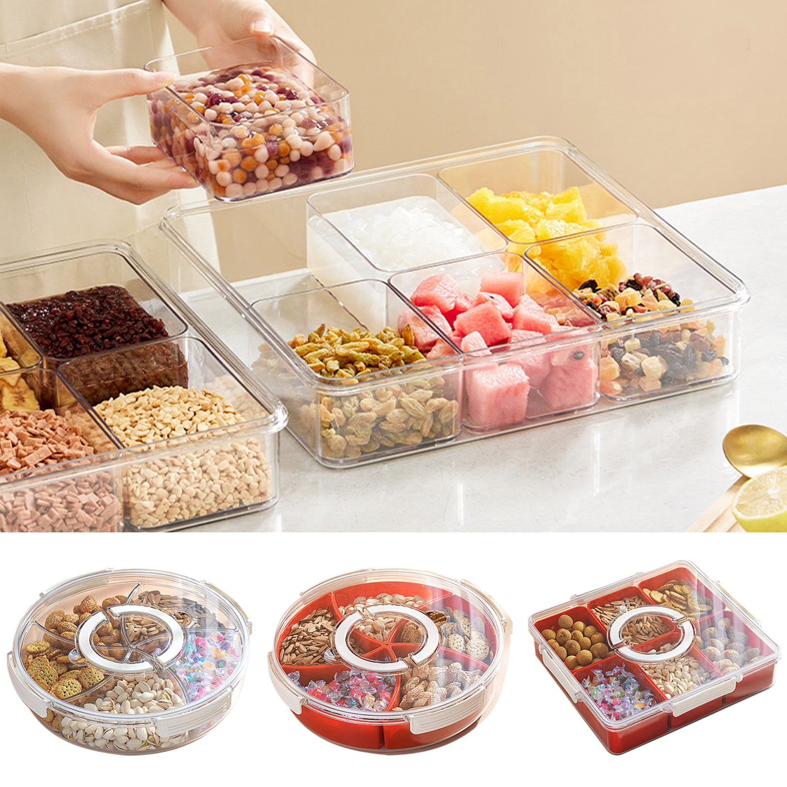 Joernso Snack Tray Fridge Storage Box with Transparent Lid Detachable 5 ...