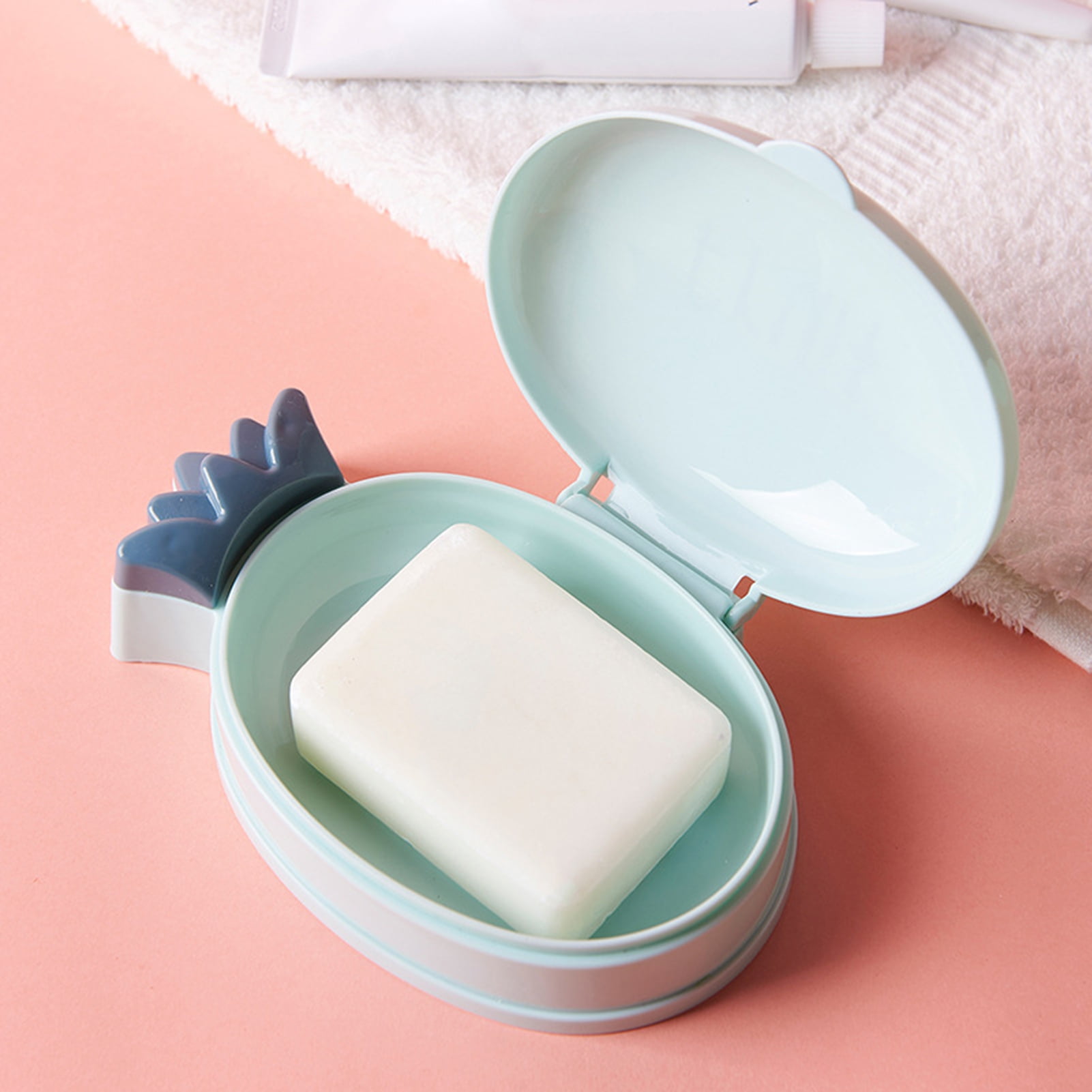 Joernso Soap Dish with Lid Drain Hole Pineapple Shape Bathroom Storage ...