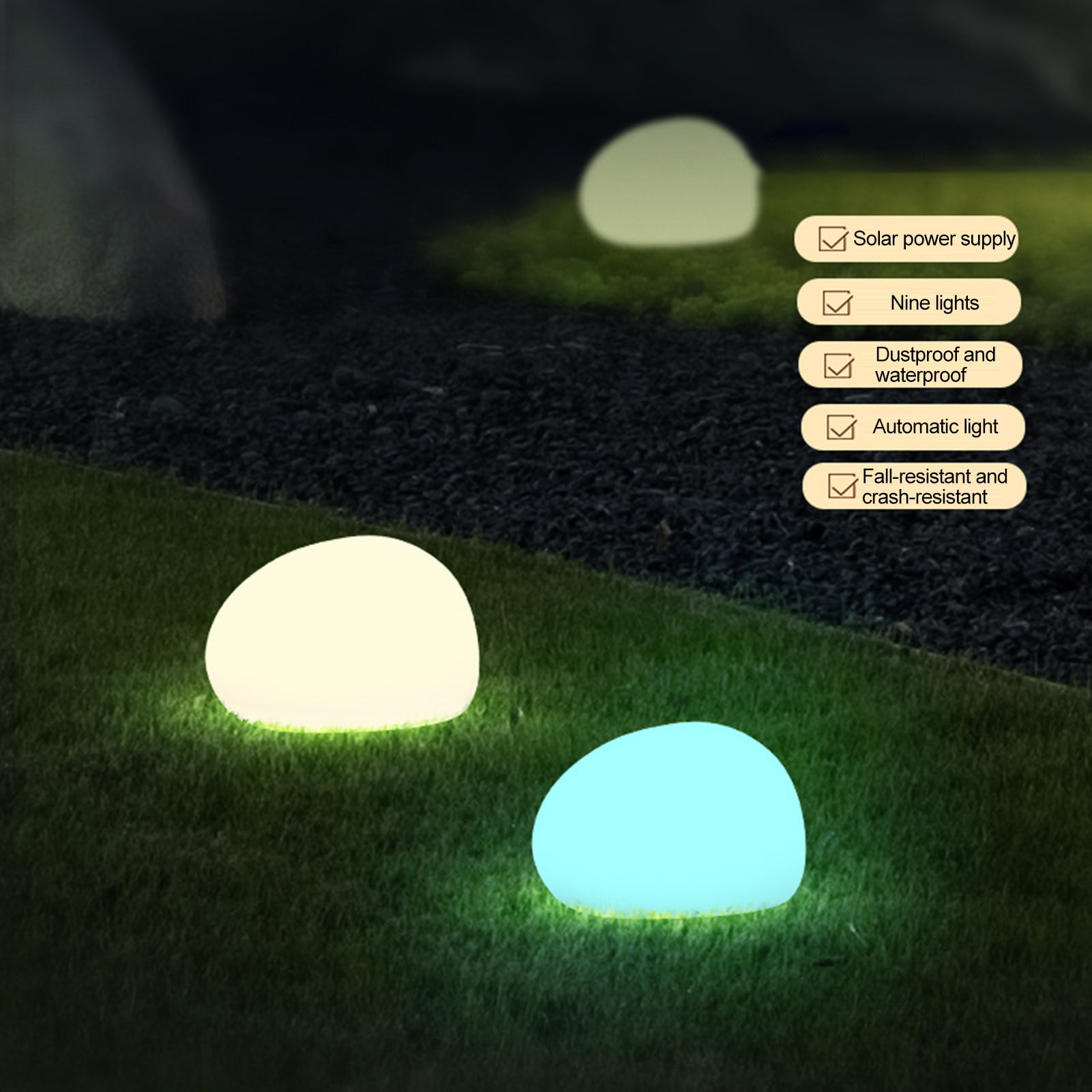 Joernso Solar Pebble Garden Light 9 Color Changing Waterproof Weather ...