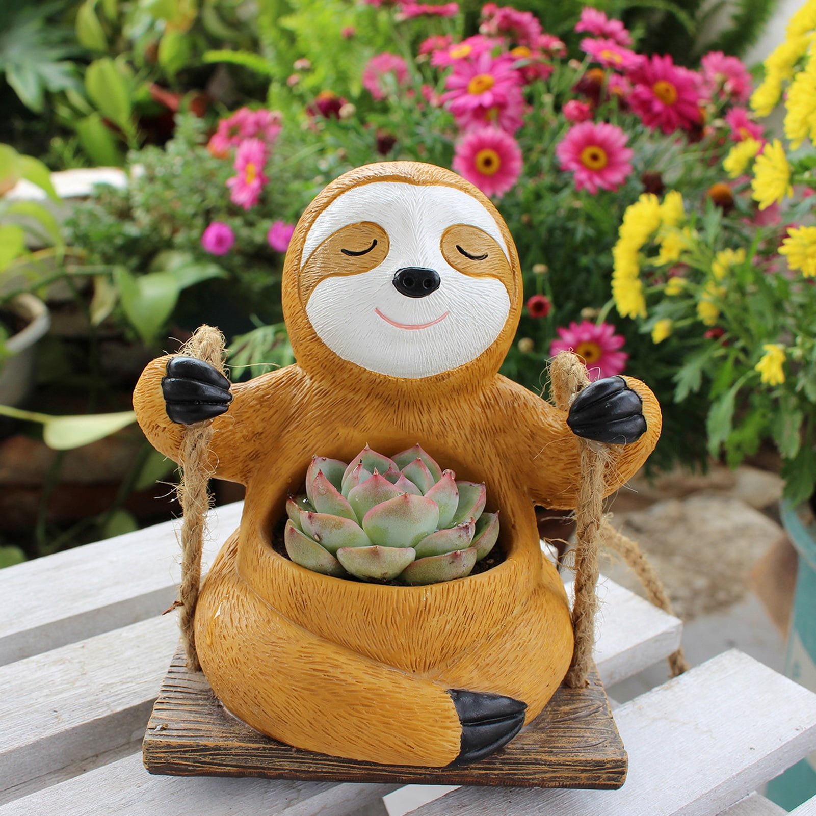 Joernso Swing Sloth Hanging Succulent Pot Cute Animal Resin Planter ...