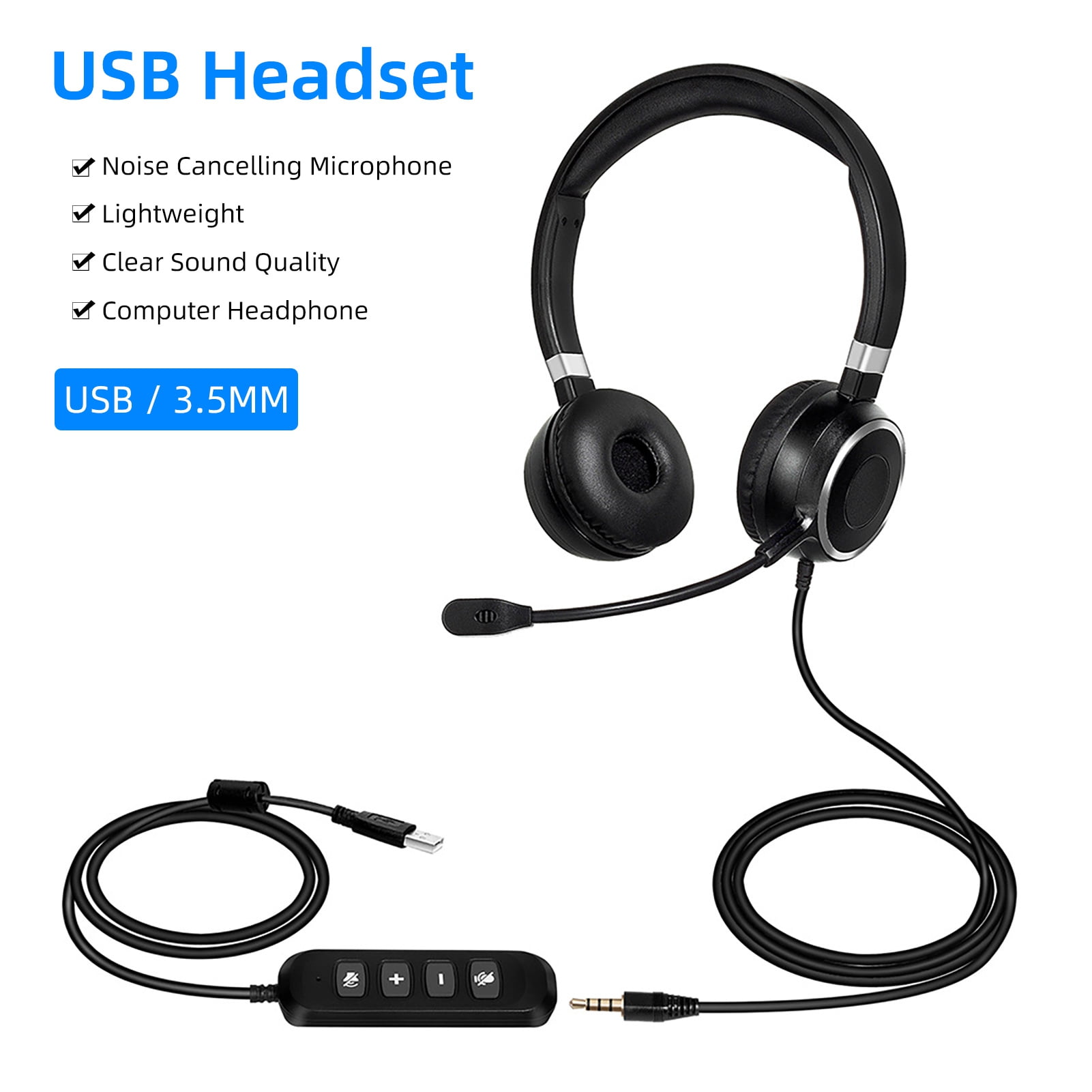 Joernso USB Headset Wired Noise Cancelling Microphone Lightweight Clear ...