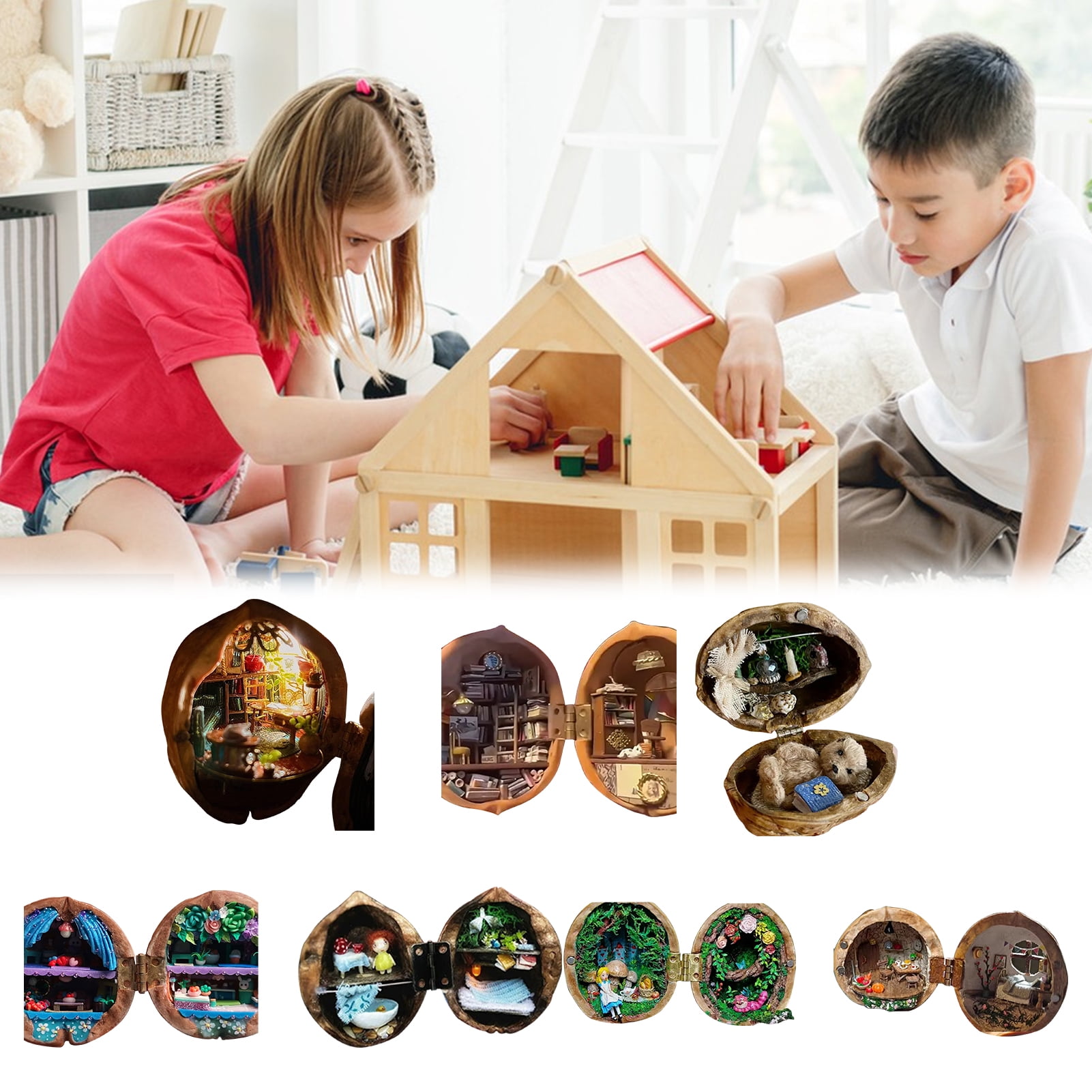 Joernso Walnut Shell Doll House Handmade Mini Cabin in Walnut Shell ...