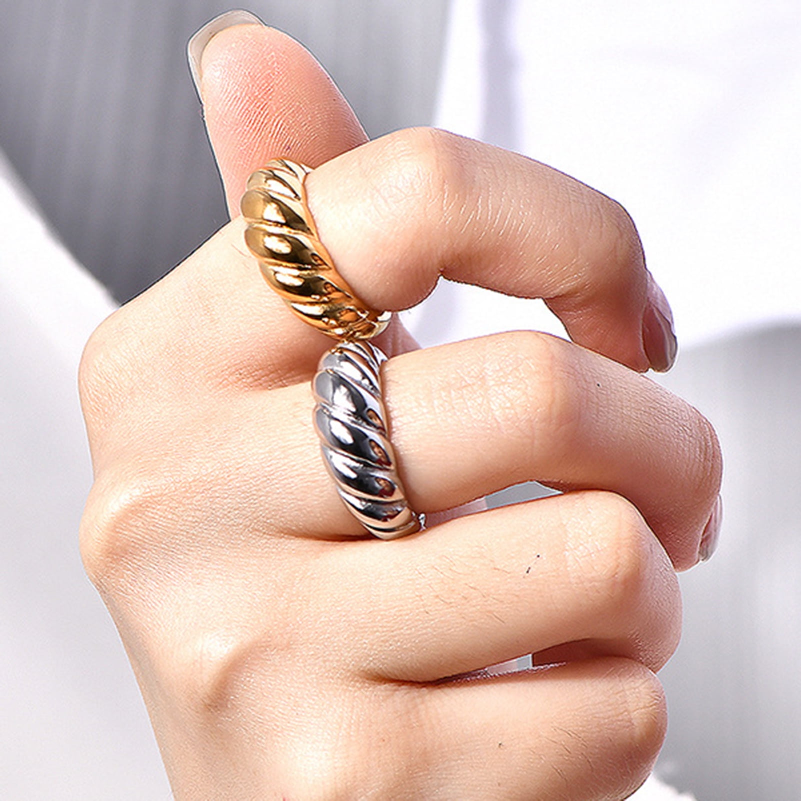 Joernso Women Ring Twisted Polished Titanium Steel Luster Anti-rust ...