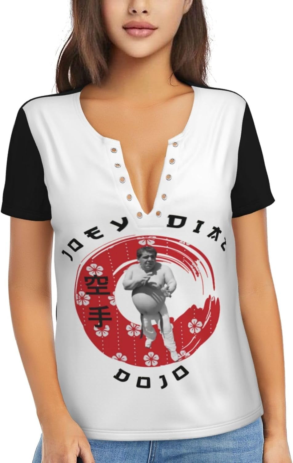 Joey Star Diaz V Neck T Shirt Women's Casual Tee Sexy Short Sleeves Tops Black - Walmart.com