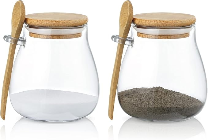 Joeyan Glass Jar with Airtight Bamboo Lid and Spoon Attached, 12 oz ...