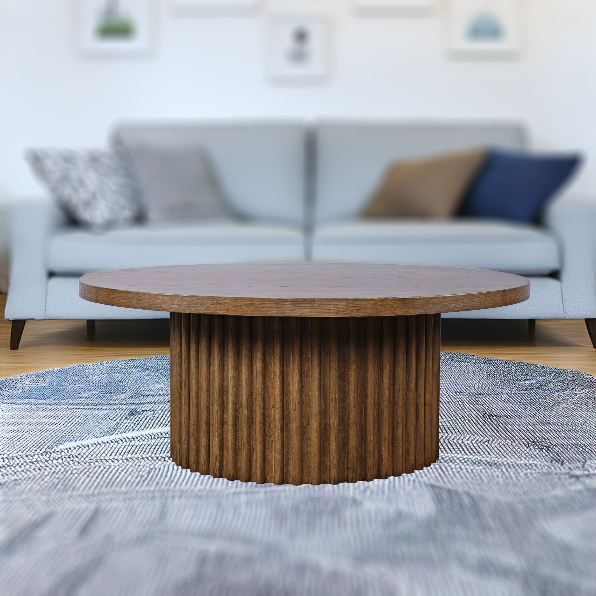 Jofran Auden 40" Round Mid-Century Modern Fluted Pedestal Base Coffee ...
