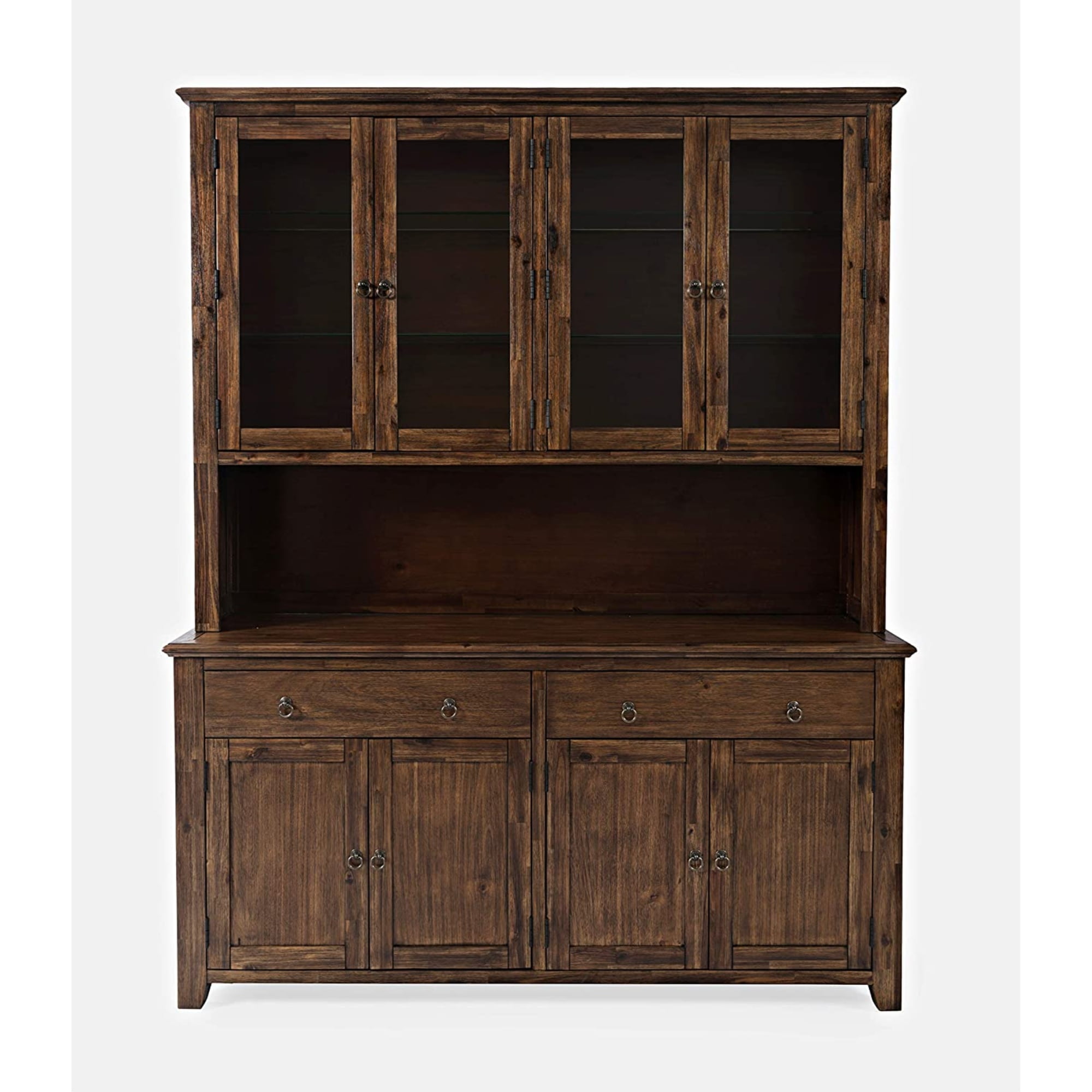 Jofran Bakersfield Mission Style Hutch, Glass Cabinet, LED Lights, Four ...