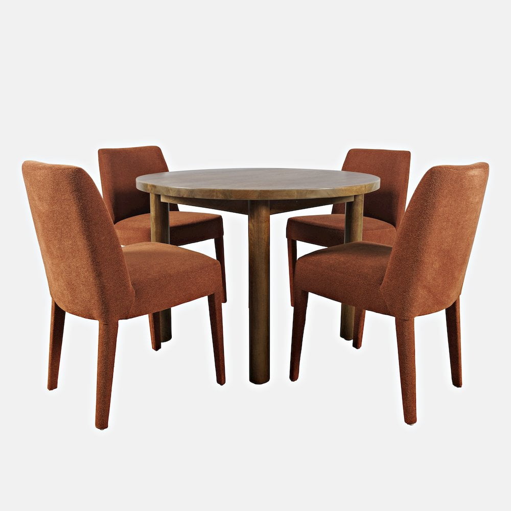 Jofran Bodhi 42" Modern Round Solid Wood Five Piece Upholstered Dining ...