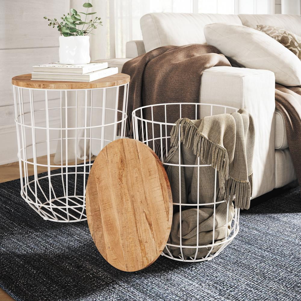 Jofran Global Archive Nested Storage Solid Wood and Metal Basket End ...