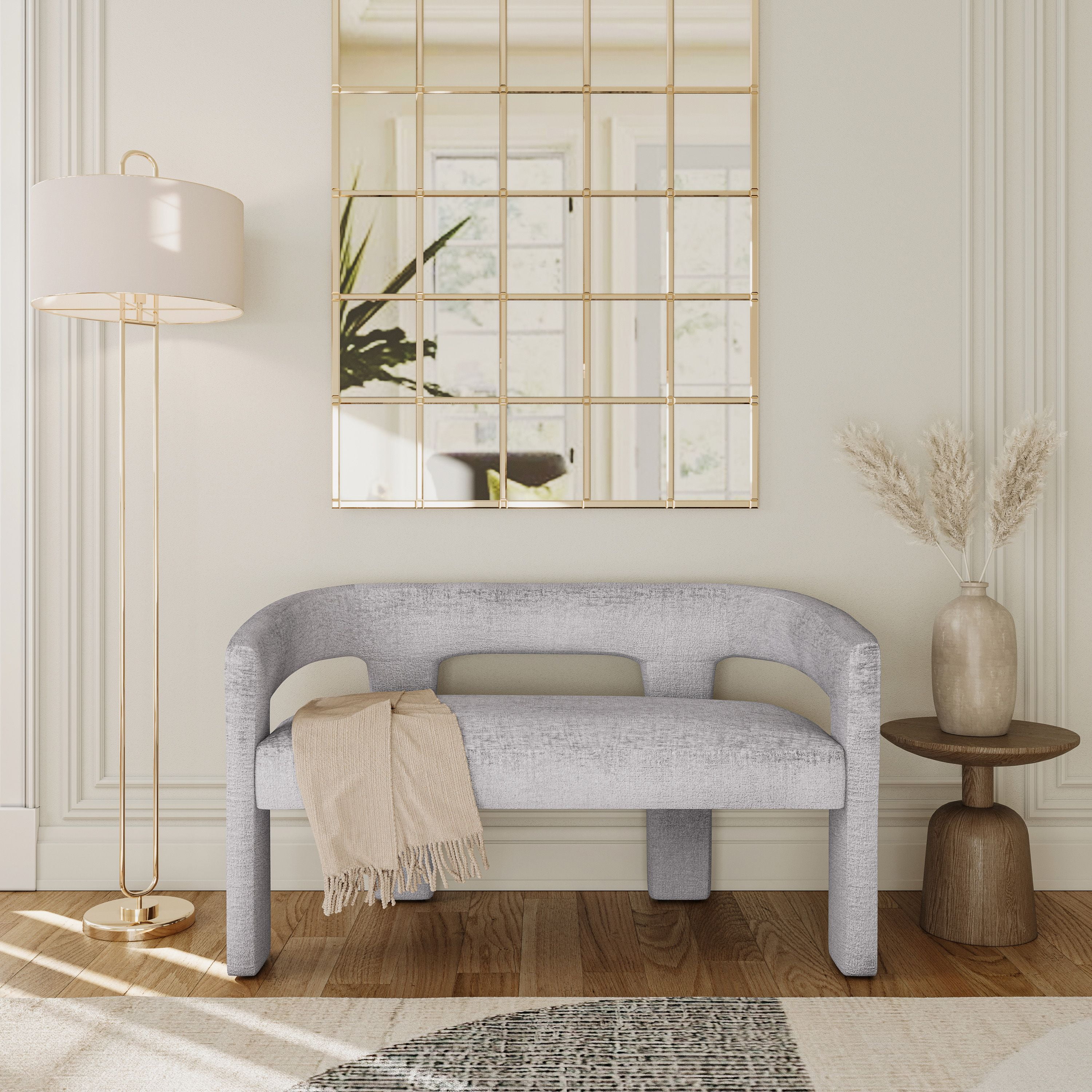 Jofran Gwen Modern Luxury Jacquard Fabric Upholstered Sculpture Bench ...