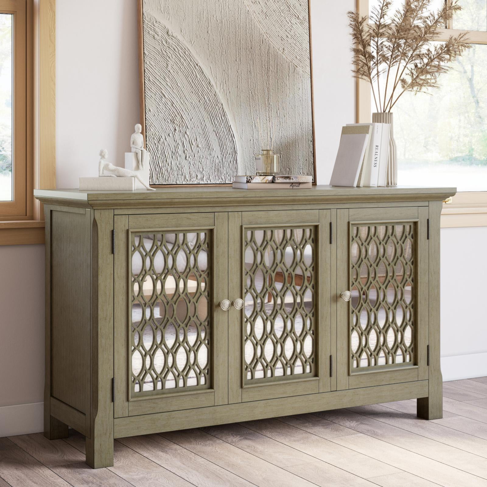 Jofran Isabella 54" Mirrored Accent Storage Cabinet, Three-Door ...