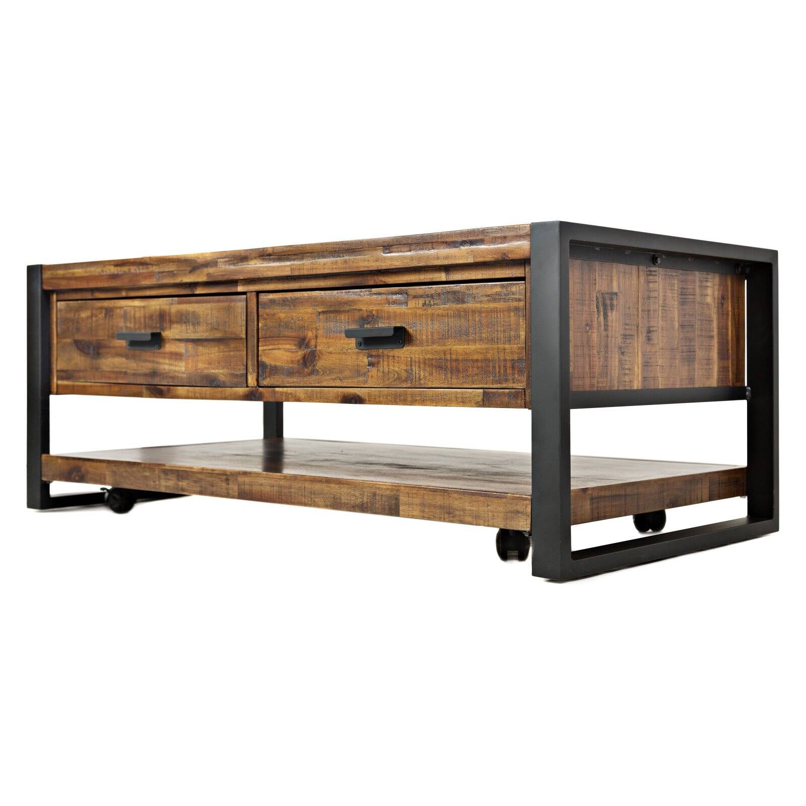 Jofran Loftworks Modern Industrial Distressed Acacia 48" Coffee Table ...