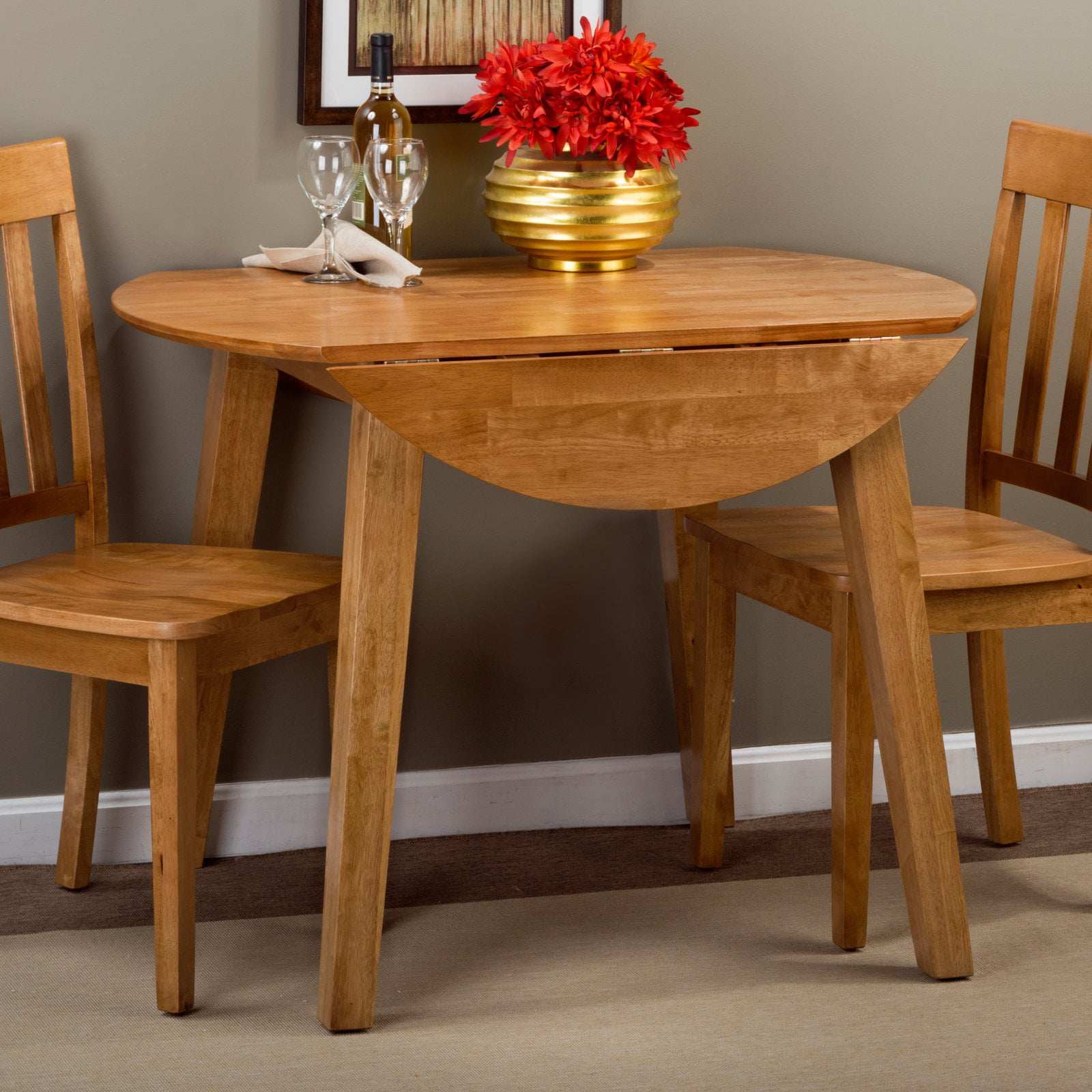 Jofran Simplicity Solid Wood Round Drop-leaf Table for Kitchen Dining ...