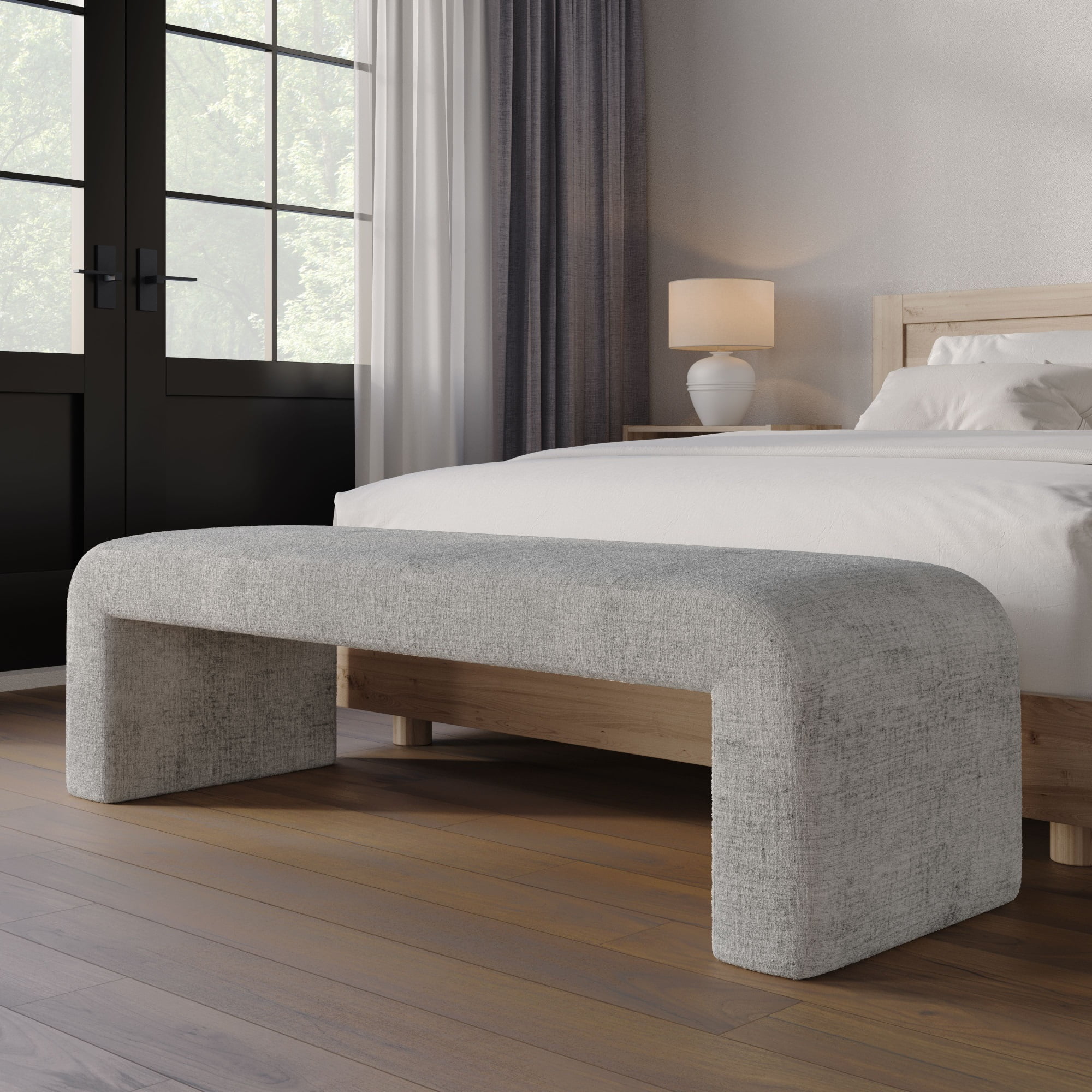 Jofran Sophia Modern Luxury Curved Upholstered Jacquard Bench - Large ...