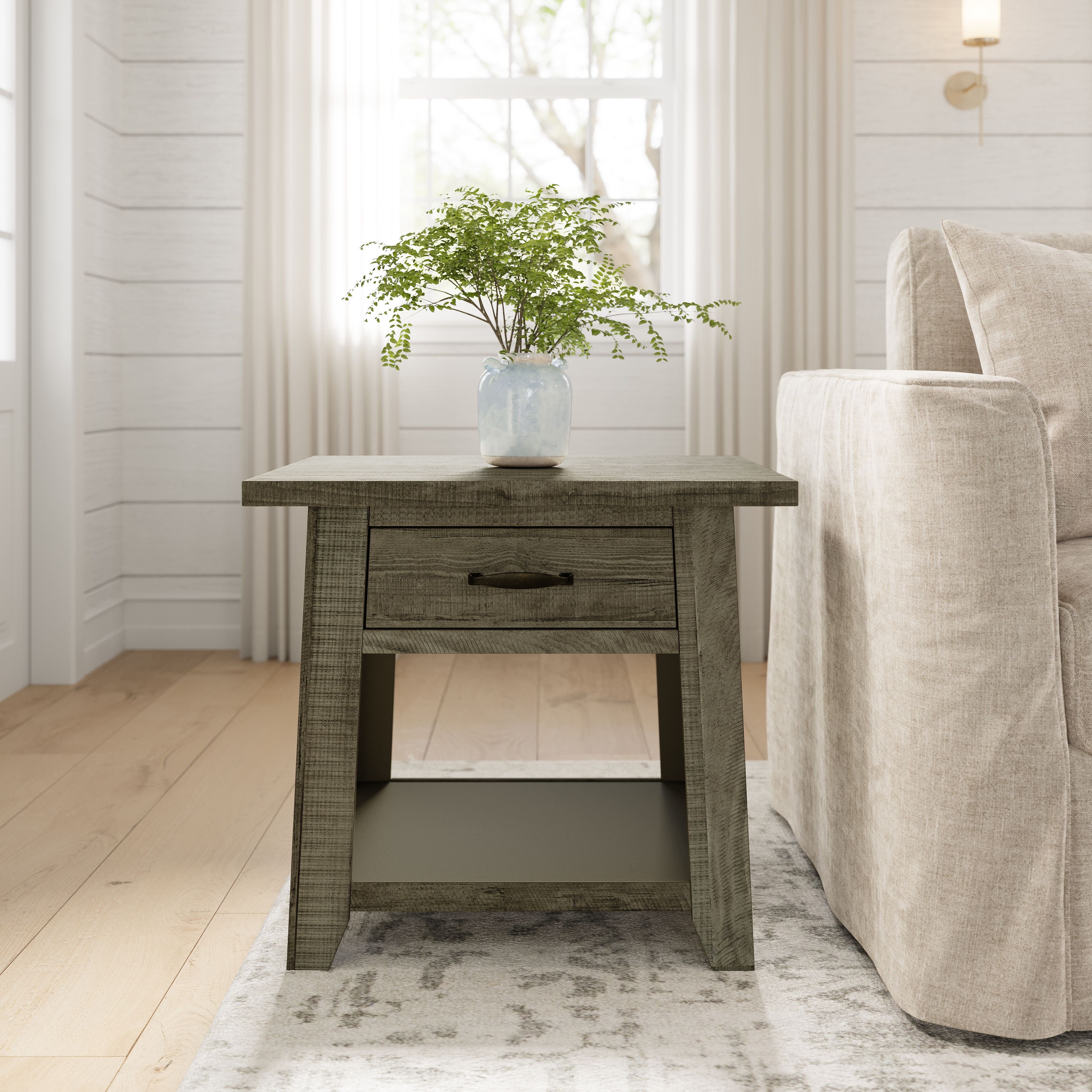 Jofran Telluride Rustic Distressed Acacia End Table with Storage ...