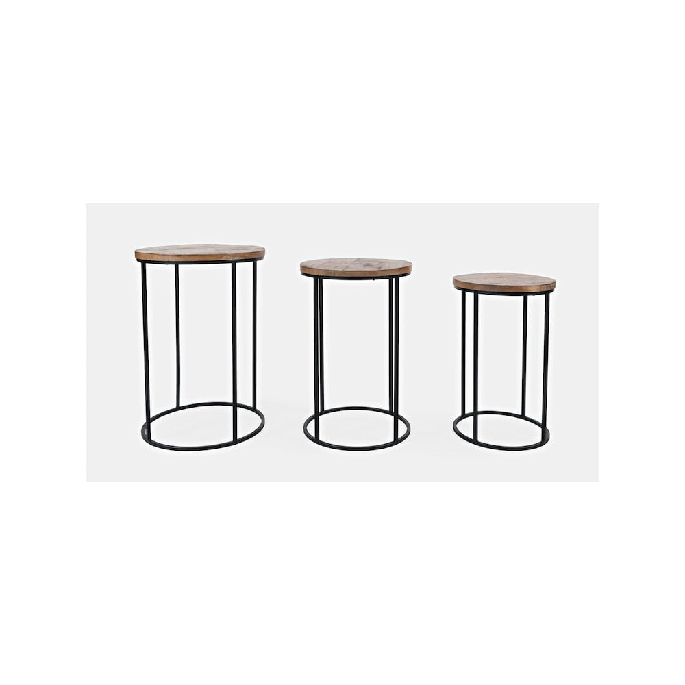 Jofran Warner Round Modern Rustic Solid Wood and Metal Nesting End ...