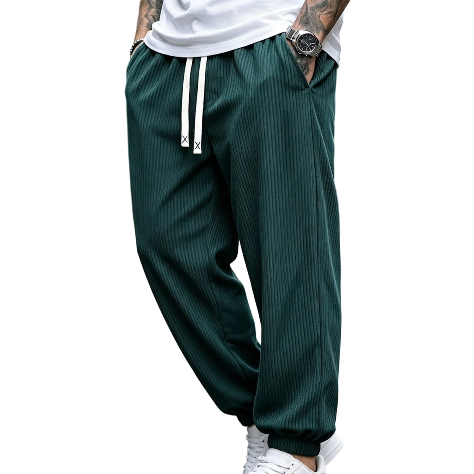 Joggers for Men Lightweight Ribbed Elastic Waist Drawstring Lounge ...