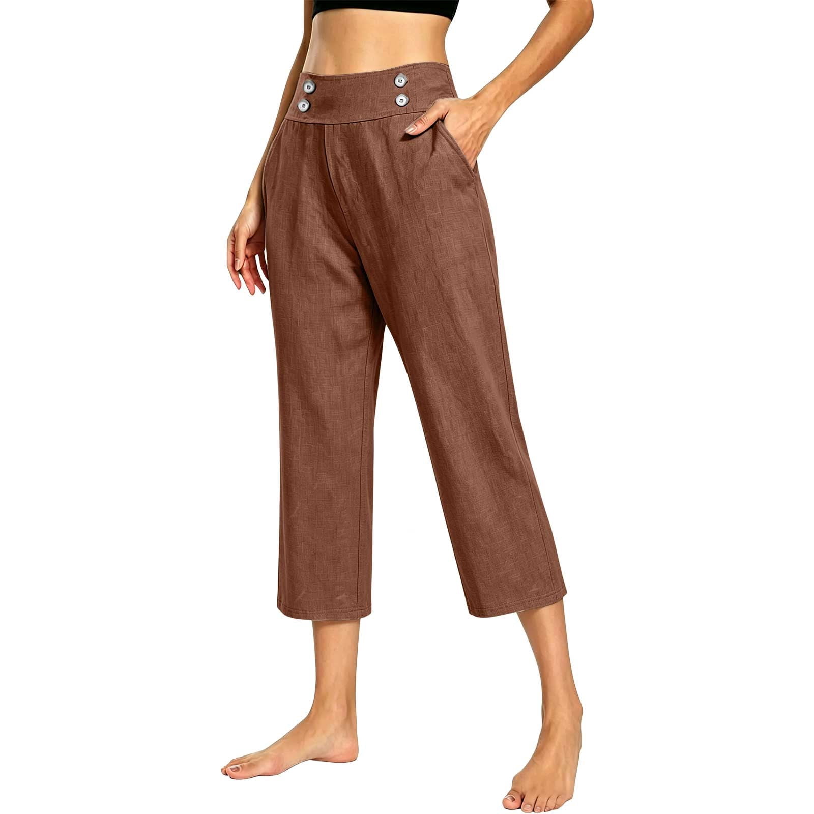 Joggers for Women Cotton Linen Petite Lightweight High Waist Straight ...