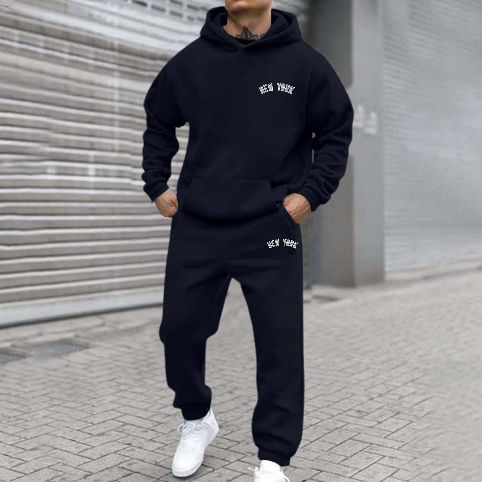 Jogging Suits for Men 2 Piece Set Casual Solid Color Hoodie Sweatshirt ...