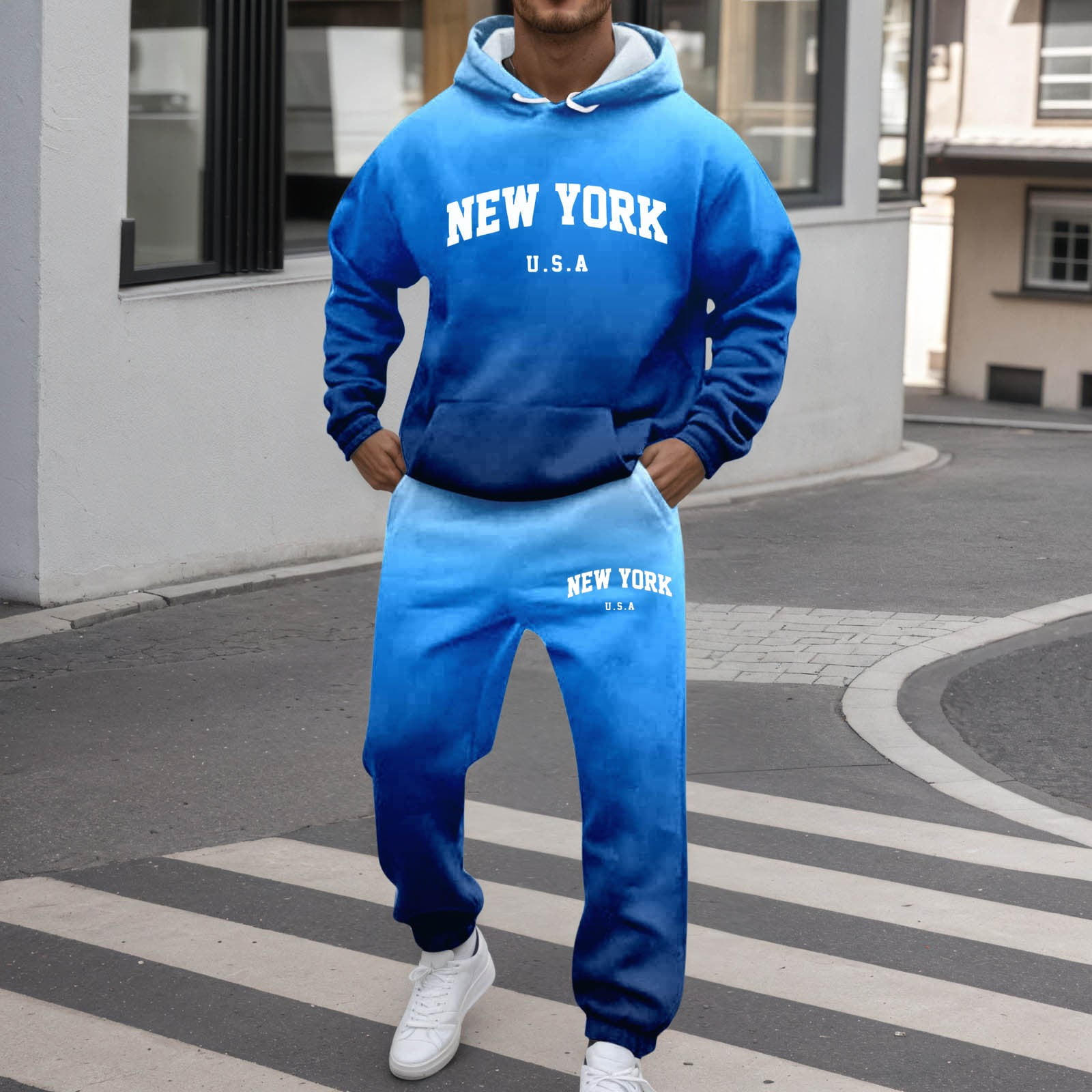 Jogging Suits for Men 2 Piece Set Color Patchwork Loose Fit Hoodie ...