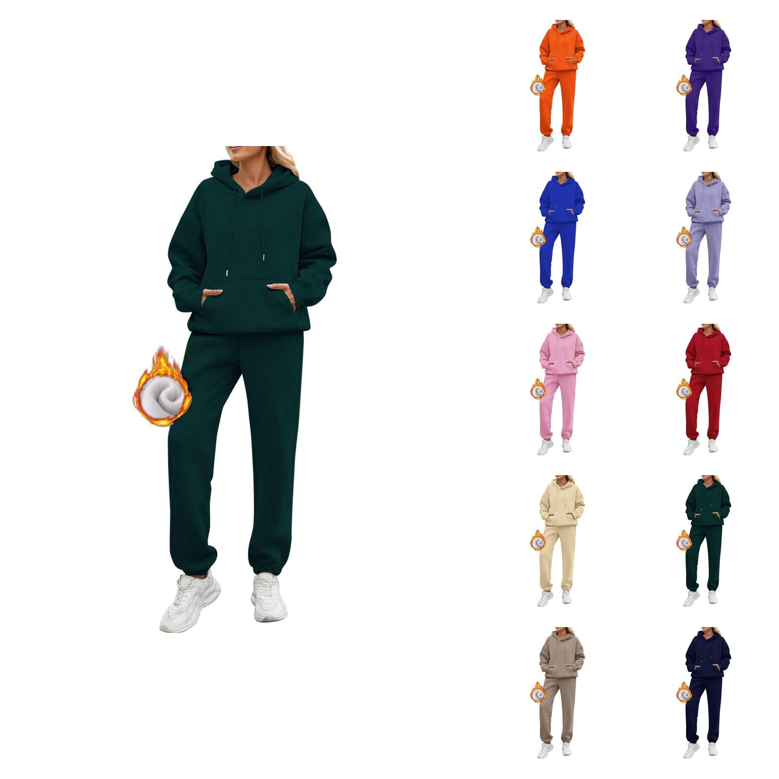 Jogging Suits for Women 2026 Winter Fashion Fleece Lined Plain Hoodie ...