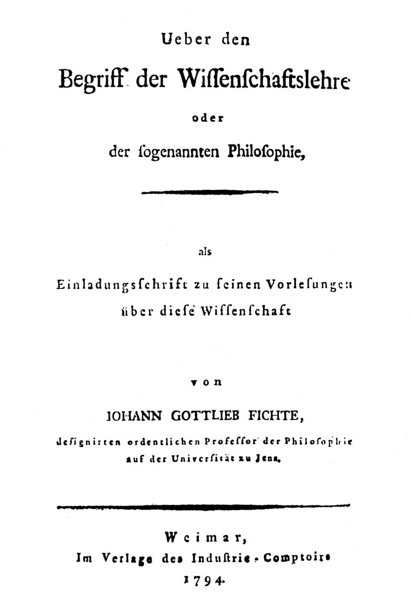 Johann Gottlieb FichteN(1762-1814). German Philosopher. Title-Page Of ...