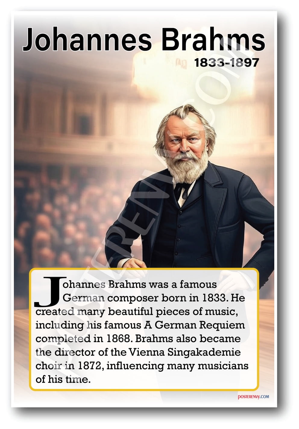 Johannes Brahms - Romantic Composer - Biography Poster 18 x 12 inch ...