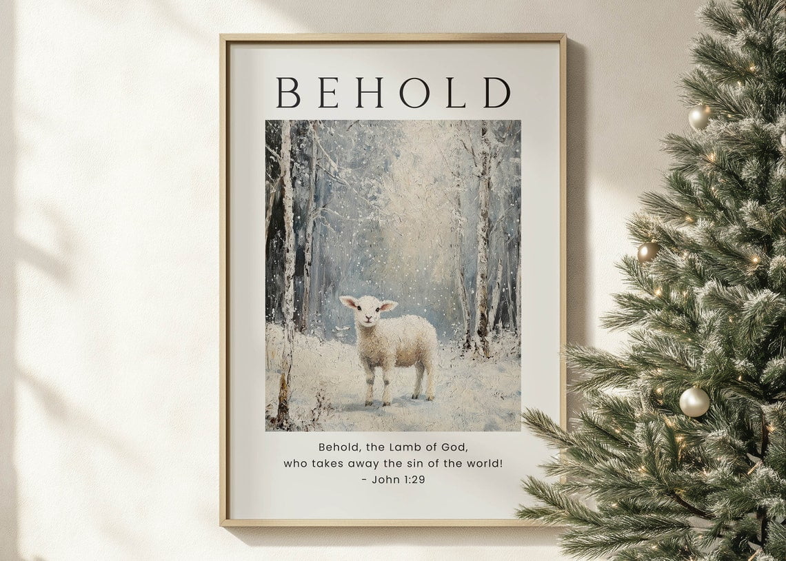John 1:29 Behold The Lamb Of God Bible Verse Wall Art, Modern Christian ...