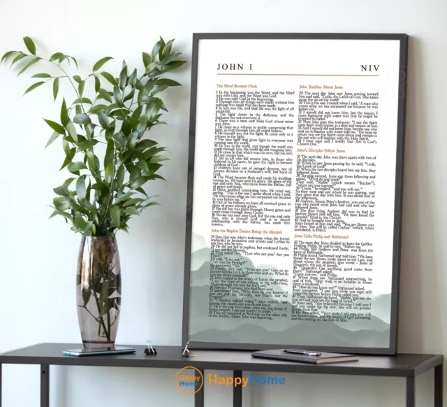 John 1 Niv Bible Verse Wall Art Scripture Prints Christian Home Art ...
